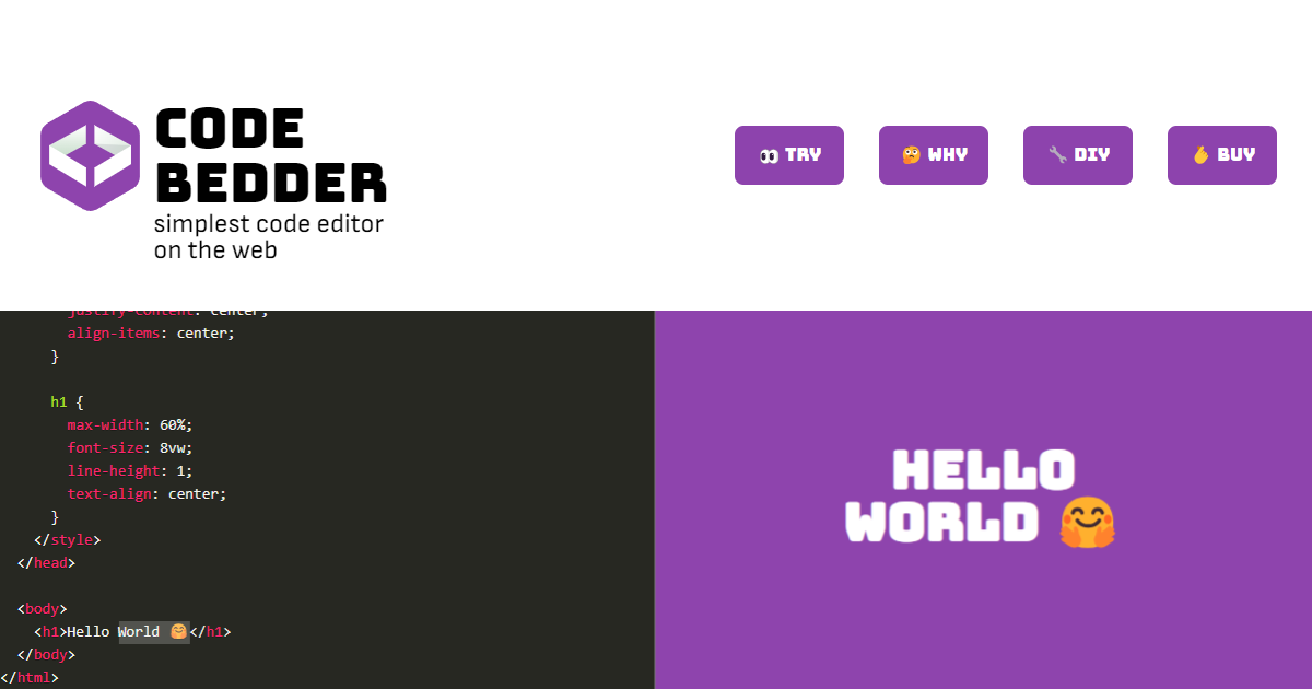 CodeBedder - simplest code editor on the web